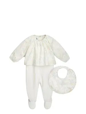 Dior Long-sleeved Jumpsuit, Knitted Hat, And Bib Set - Ivory