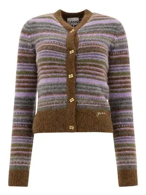 GANNI GANNI Striped Knit Cropped Cardigan No