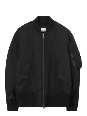 Burberry Checked Crest Zipped Bomber Jacket - Black