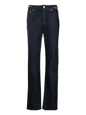 Michael Kors Cropped Straight Leg Jeans With Chain Detail - Black