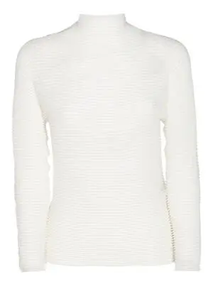 Issey Miyake Pleated High Collar Long Sleeve Top - White