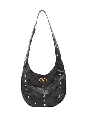 Valentino Garavani Chevron Patterned Hobo Bag With Vlogo Signature - Black