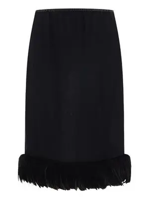 Saint Laurent Long Skirt In Crepe Muslin With Feather Trim - Black