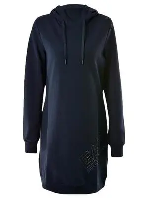 EA7 Embellished Logo Hooded Dress - Black