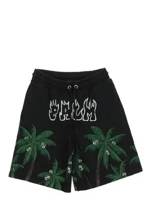 Palm Angels Logo Printed Palm Tree Shorts - Black