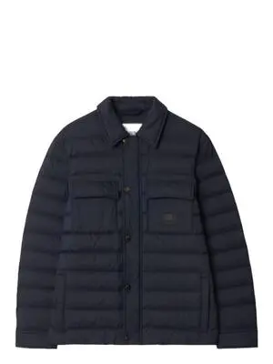 Burberry Quilted Down Jacket With Logo Patch - Navy Blue