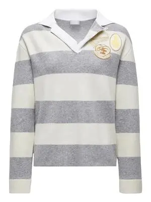 Moncler Striped Long Sleeve Wool Polo Shirt - White And Gray