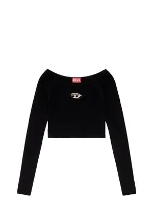 DIESEL® Diesel Ribbed Knit Off-the-Shoulder Top With Embellished Detail Black
