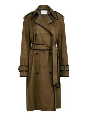 Nina Ricci Belted Suede Trench Coat With Leather Trim - Khaki