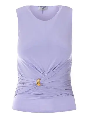 Elisabetta Franchi Sleeveless Jewel Detail Draped Top - Blue