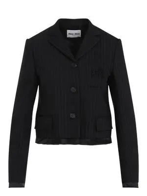 Miu Miu Miu Miu Pinstriped Tailored Jacket With Tassel Trims Black