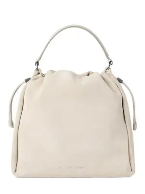 Brunello Cucinelli Monili Drawstring Shoulder Bag - Light Gray