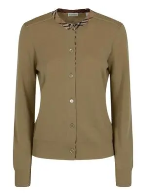 Burberry Checked-neck Buttoned Cardigan - Khaki