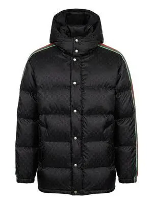 Gucci Jumbo Gg Hooded Jacket With Striped Sleeves - Black