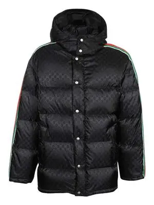 Gucci Jumbo Gg Hooded Jacket With Striped Sleeves - Black