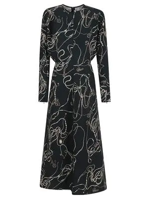 Victoria Beckham Long Sleeve Chain Print Midi Dress - Black