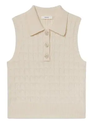 FRAME Cable Knit Polo Vest - Nude