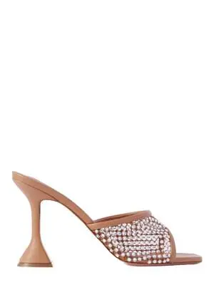 Amina Muaddi Crystal Embellished Mesh Mules - Pink