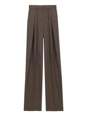 Saint Laurent Wide-leg Herringbone Wool Trousers - Brown