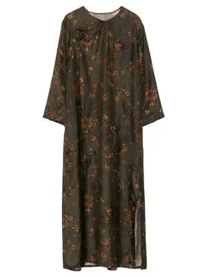UMA WANG Printed Round Neck Maxi Dress - Brownred