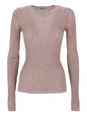 Miu Miu Miu Miu Lurex-Detailed V-Neck Jumper No