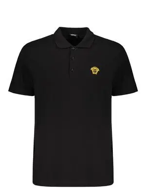 Versace Logo-embroidered Short-sleeved Polo Shirt - Black
