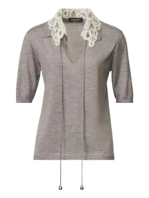 Fabiana Filippi Short-sleeved T-shirt With Lace Collar - Grey