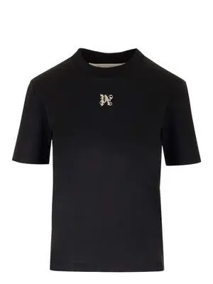 Palm Angels Pa Monogram Embroidered Crewneck T-shirt - Black