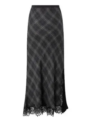 Pinko Lace-detailed Checked Long Skirt - Black