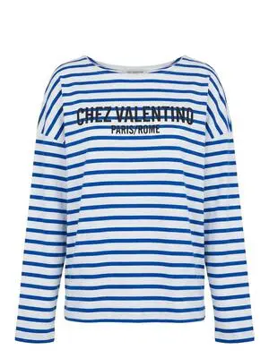 Valentino Garavani Striped Long Sleeve Crewneck Top - White