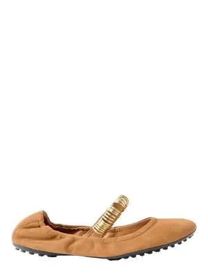 TOD'S Suede Ballet Flats With Golden Ring Detail - Nude