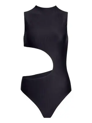 Alaïa Ribbed Cut-out Swimsuit With Zip Closure - Black
