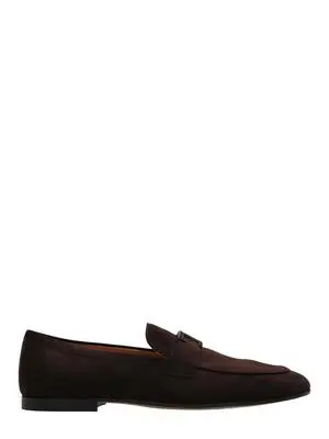 TOD'S Round Toe Loafers With T Logo Detail - Brown