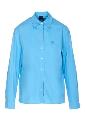 Pinko Love Birds Embroidered Poplin Shirt - Blue