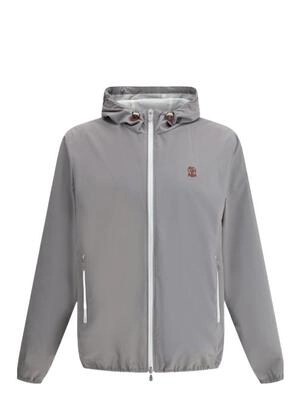 Brunello Cucinelli Brunello Cucinelli Logo Embroidered Zip-Up Hooded Jacket Gray