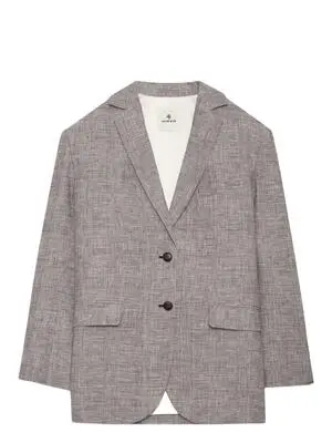 ANINE BING Quinn Plaid Linen Blazer - Gray