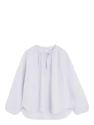 Aspesi Long Sleeve Linen Blouse With Ruffled Neckline - White