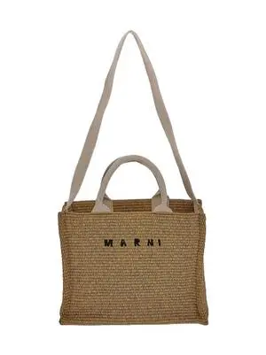 Marni Tropicalia Logo Embroidered Small Tote Bag - Brown