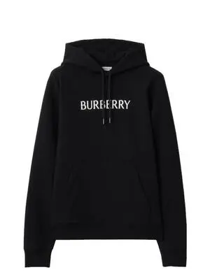 Burberry Logo Printed Drawstring Hoodie - Black