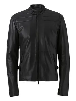 Emporio Armani Logo Leather Jacket - Black