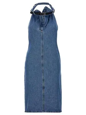 Coperni Belted Halterneck Denim Dress - Blue