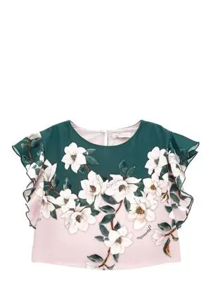 Monnalisa Floral Short Sleeve Ruffled Blouse - Multicolor