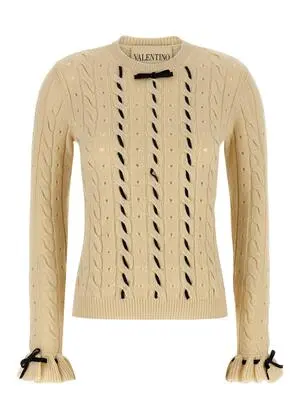 Valentino Garavani Cable Knit Jumper With Bow Detail - Nude