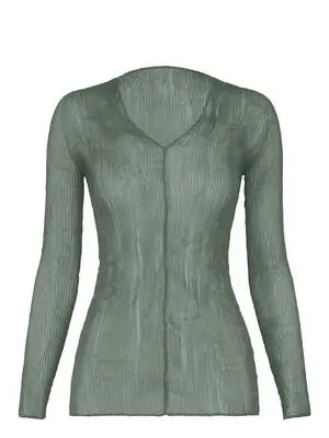 Issey Miyake Pleated V-neck Top - Gray