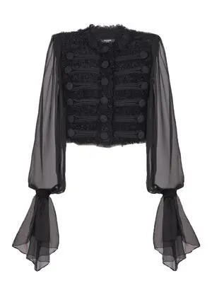 Balmain Embellished Tweed And Chiffon Jacket - Black