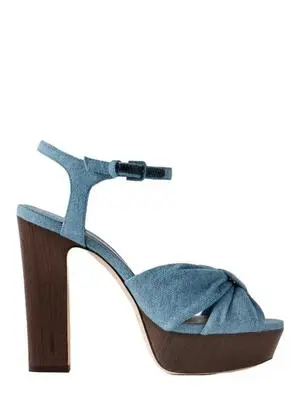 JIMMY CHOO Knotted Denim Platform Sandals - Blue