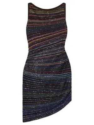 Missoni Asymmetrical Sequin-embellished Striped Metallic Crochet Knit Mini Dress - Black