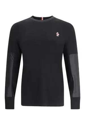 Moncler Long-sleeved Knitwear With Chest Logo Patch - Black