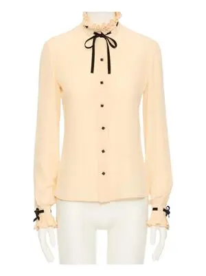 Valentino Garavani Ruffled High Neck Shirt With Bow Detail - Birch/black
