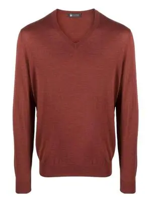 Colombo Fine-knit V-neck Jumper - Red